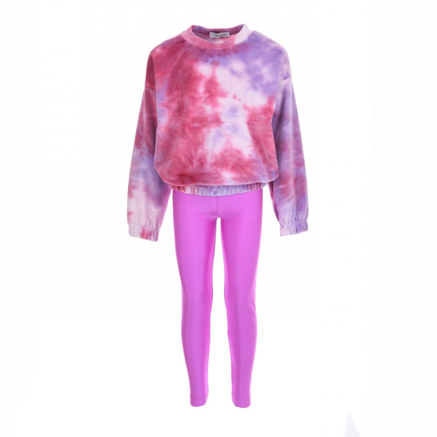 Παιδικό σετ για κορίτσια Cotton Planet βελουτέ tie dye ροζ με κολαν pcp ...